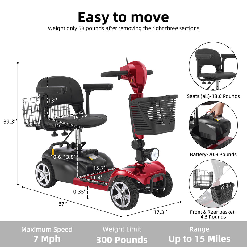 ECOMOBI MS02 4-Wheel Mobility Scooter for Seniors – 30-Mile Range | 7