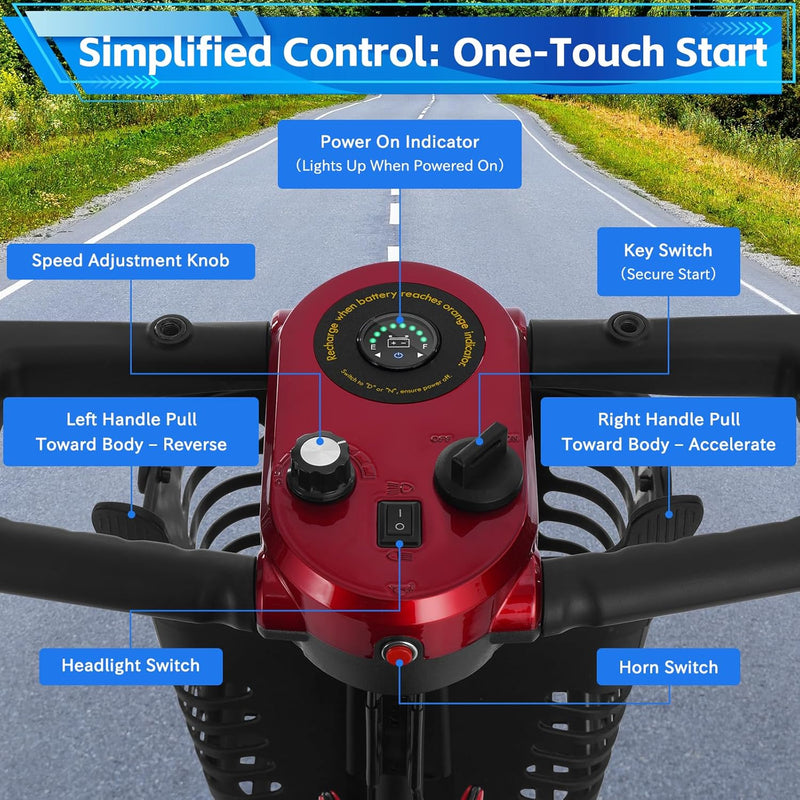 Ecomobi MS01 4-Wheel Foldable Mobility Scooter for Seniors – 15-Mile R
