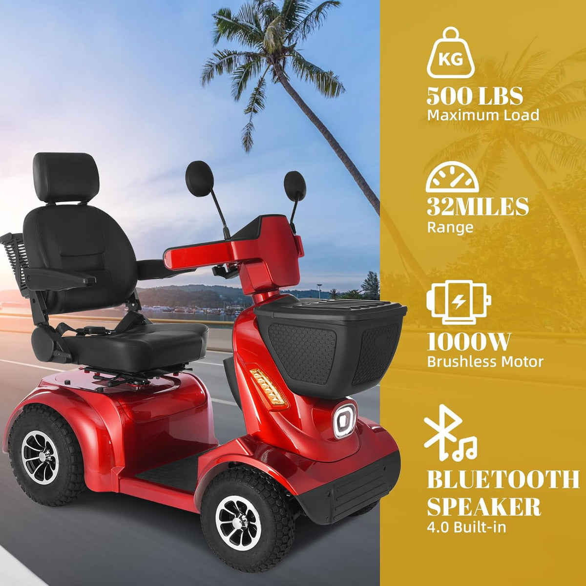 Ecomobi MS02 MAX Heavy-Duty Mobility Scooter for Seniors – 32-Mile Ran